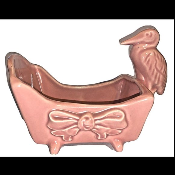 Accents | Vintage Mid Century Pink Stork Planter Cradle And Bow Baby ...